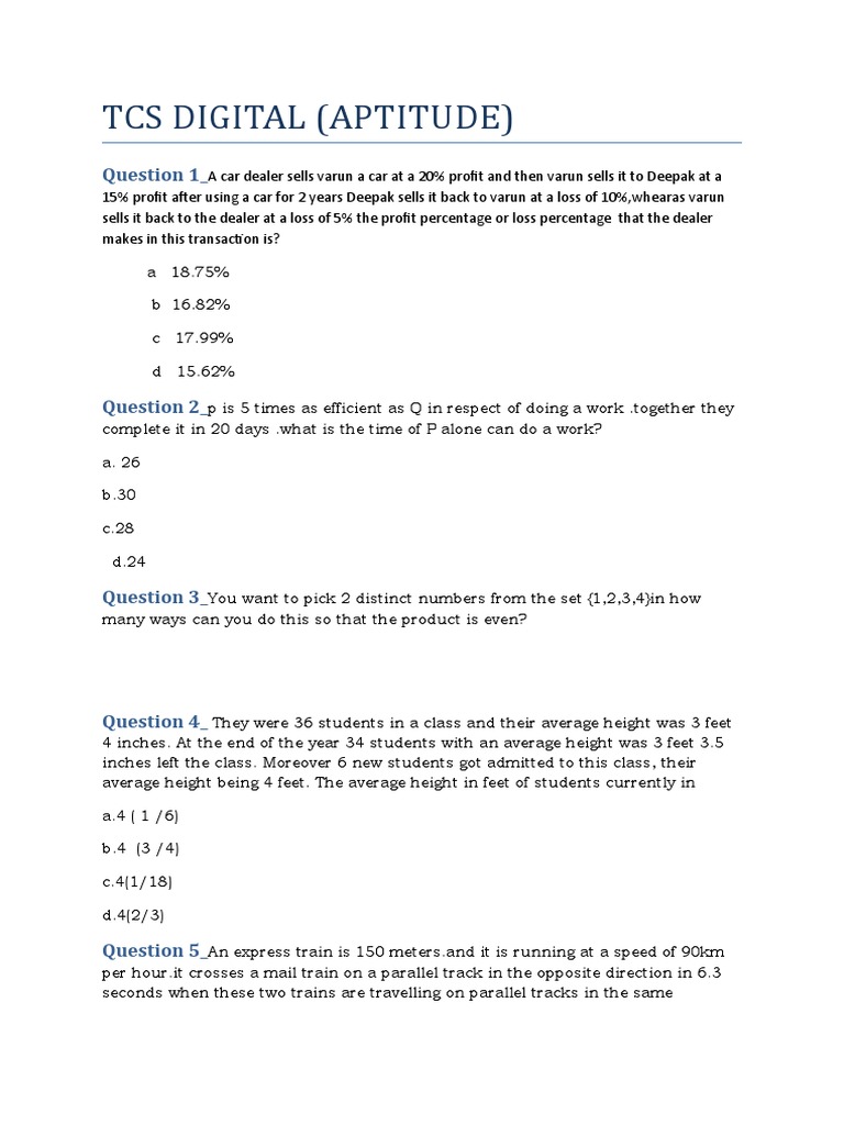 Digital Aptitude Test Questions | PDF | Interest | List Price