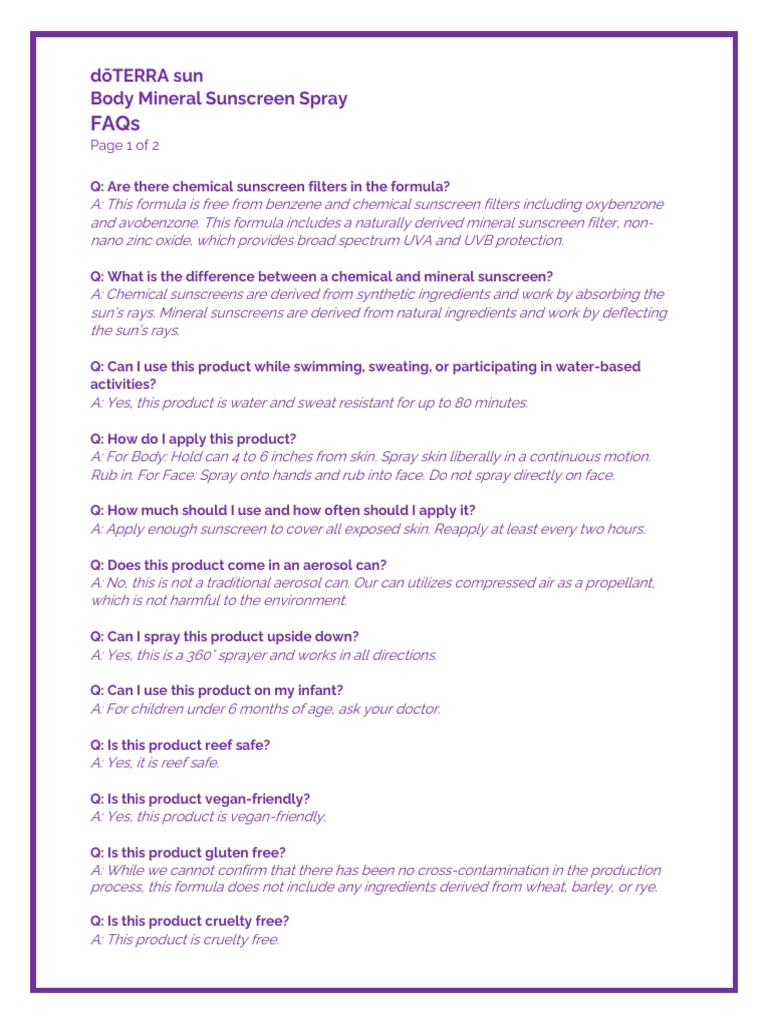 dōTERRA Mineral Sunscreen FAQ | PDF | Sunscreen | Chemistry