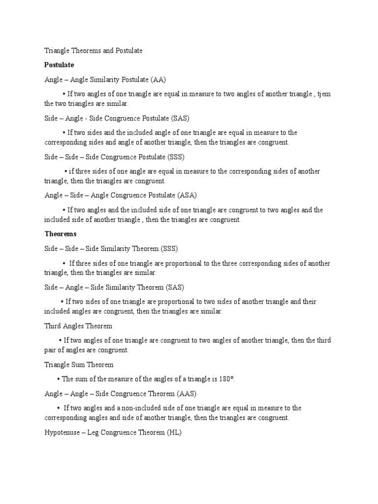 Postulates And Theorems Of Different Plane Figures Pdf Triangle