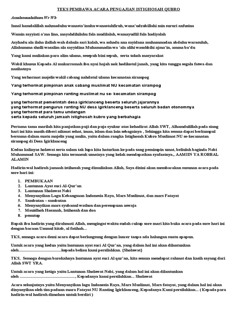Teks Pembawa Acara Pengajian Istighosah Qubro | PDF | Seni