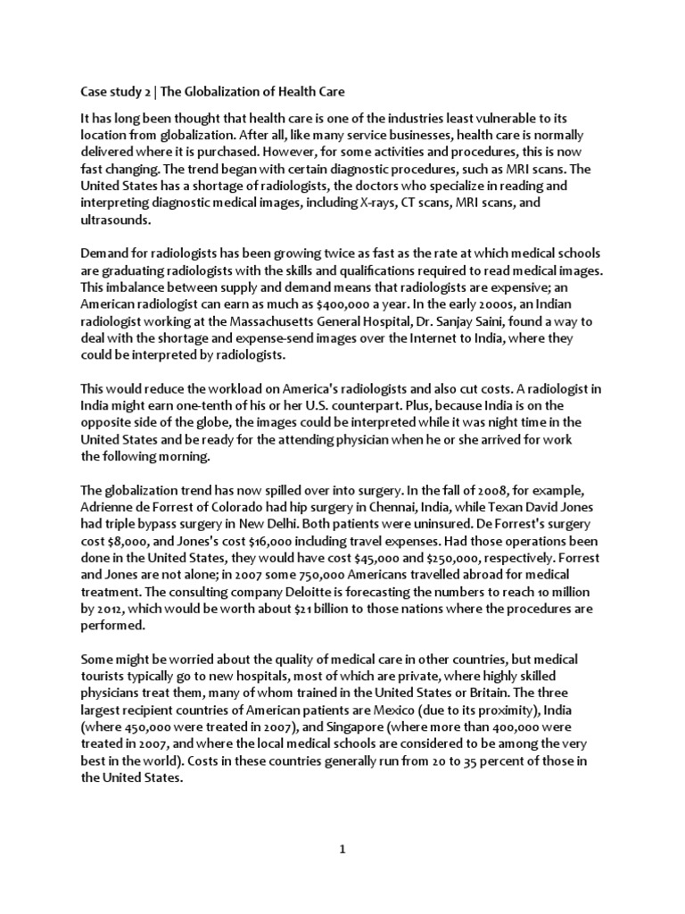 Case Study 2 - The Globalization of Health Care | PDF | Radiology ...