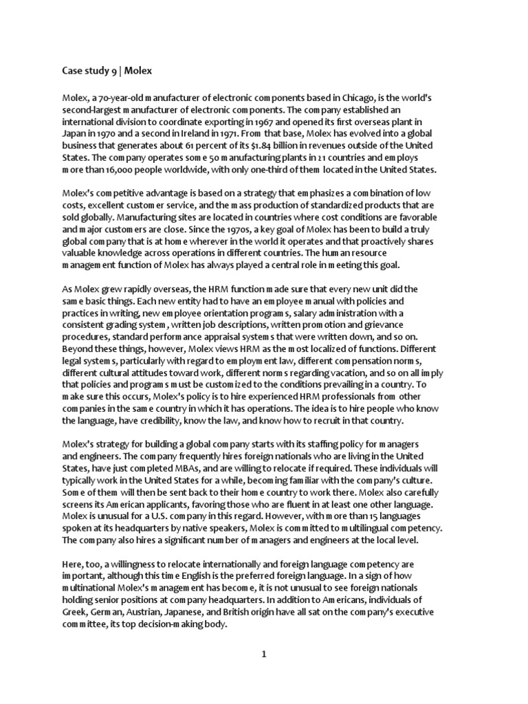Case Study 9 - Molex | PDF | Cost Of Living | Employment