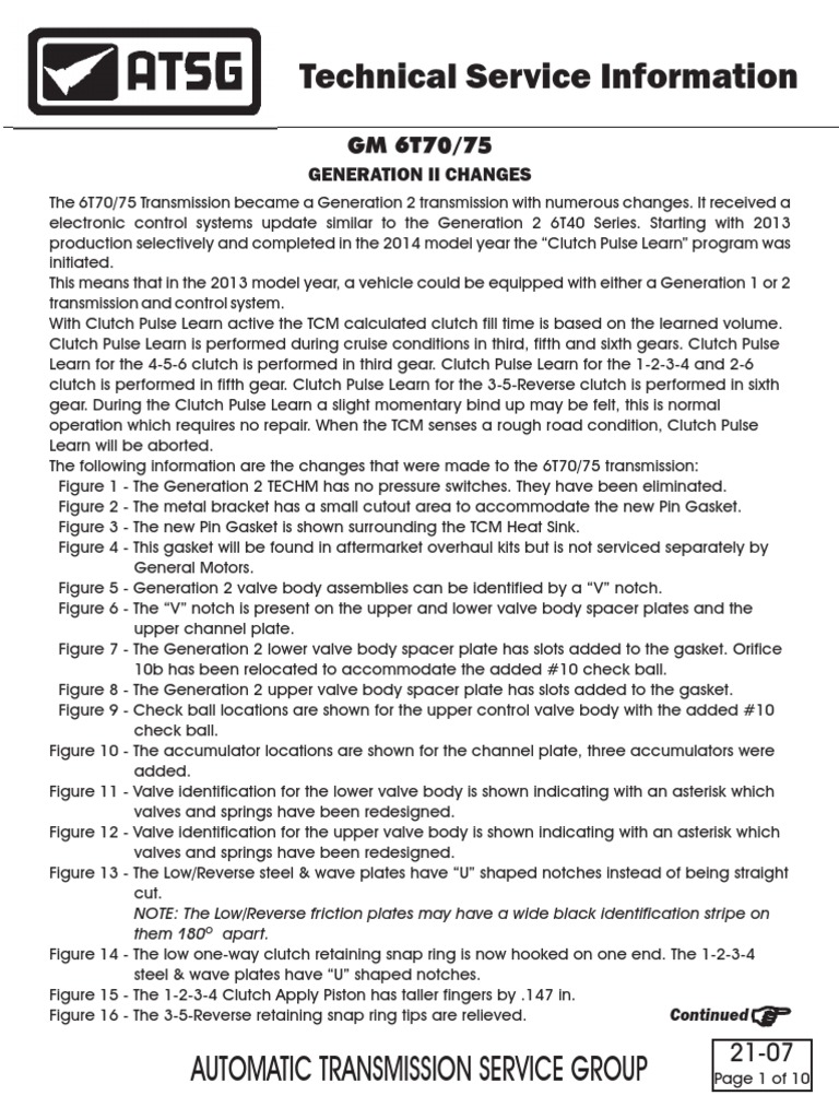 6T70 Gen2 Changes | Download Free PDF | Valve | Clutch