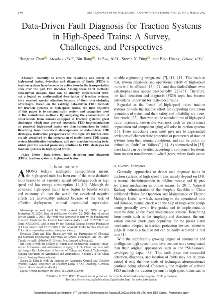 Data-Driven Fault Diagnosis For Traction Systems in High-Speed Trains A Survey Challenges and ...