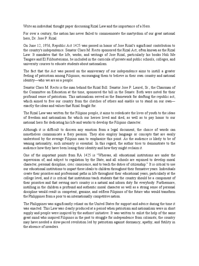 Pingal Thought Paper Rizal Law | PDF