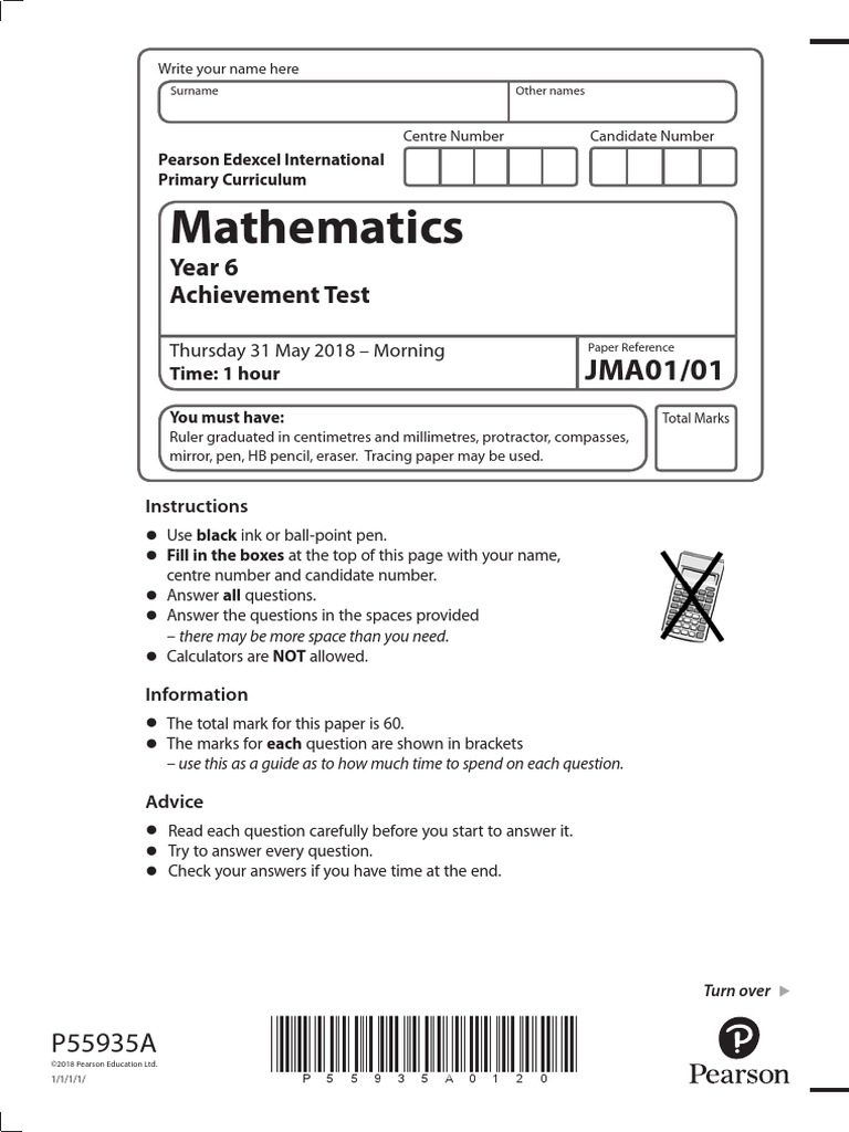 Mathematics: Year 6 Achievement Test | PDF