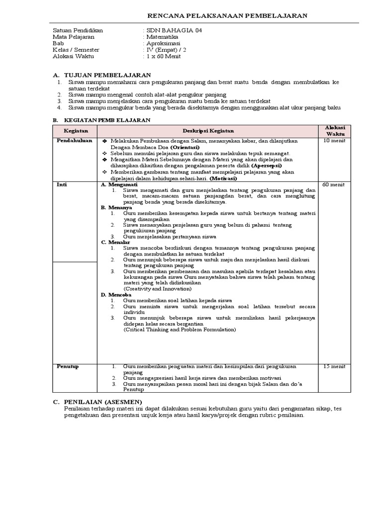 RPP Kelas 4 Matematika-Dikonversi | PDF