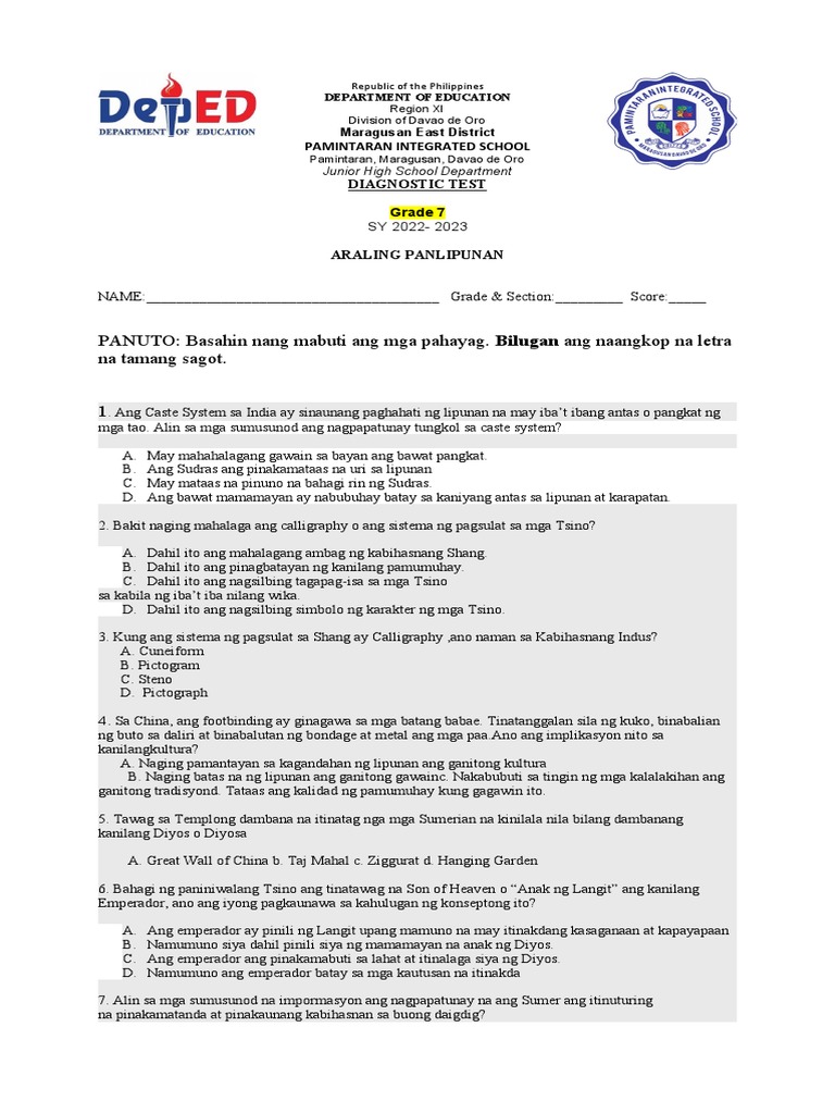 Diagnostic Test Layout | PDF