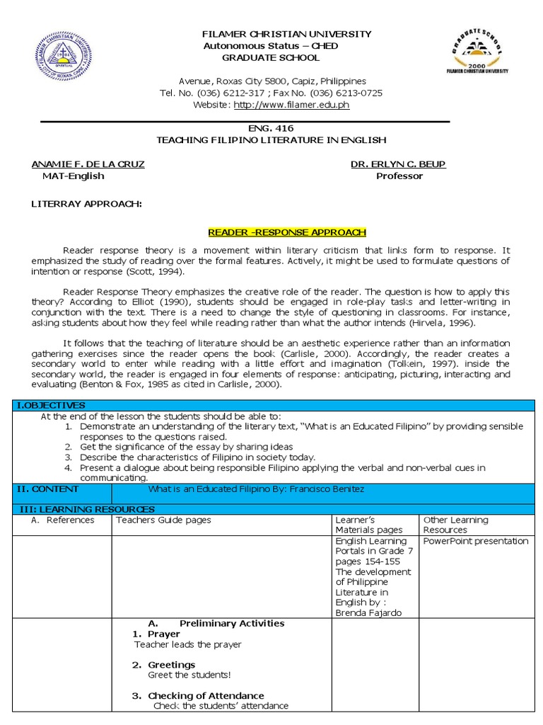 WHAT IS AN EDUCATED FILIPINO ENG 416 LP - Copy | PDF | Essays | Teachers