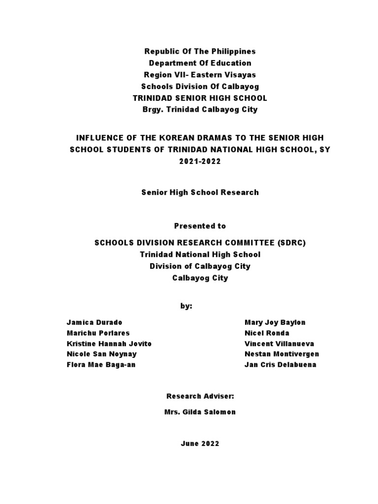 Influence of The Korean Dramas To The Senior High School Students of ...