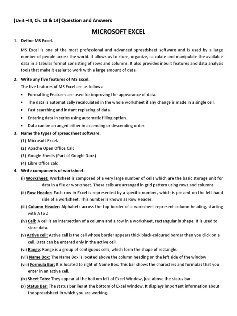 Microsoft Excel: Question and Answers | PDF | Chart | Microsoft Excel