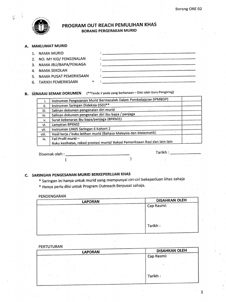 Borang ORE 02 | PDF