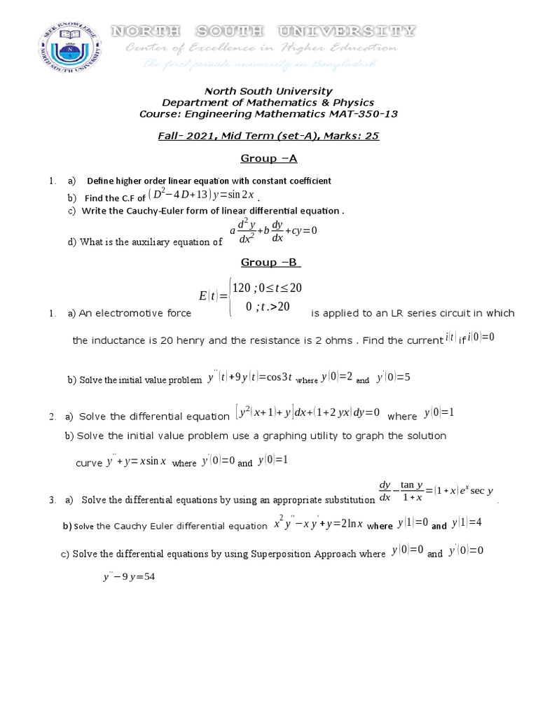 Mid Term MAT-350-13 | PDF | Equations | Differential Equations