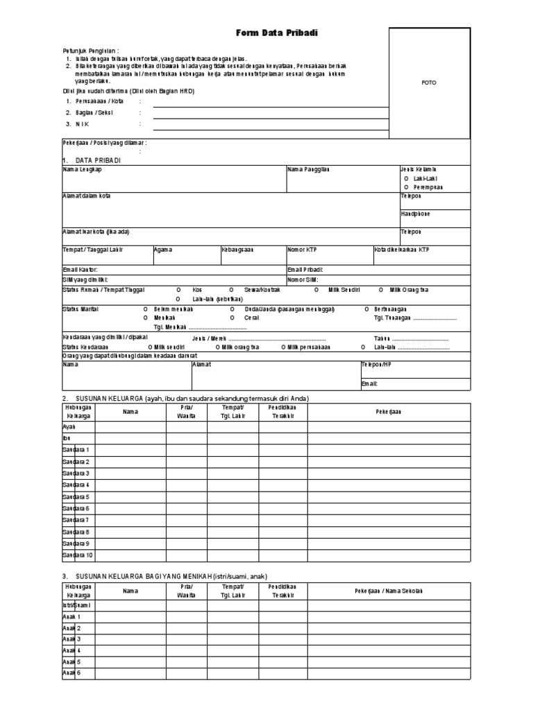 Form Data Pribadi HBC Group | PDF