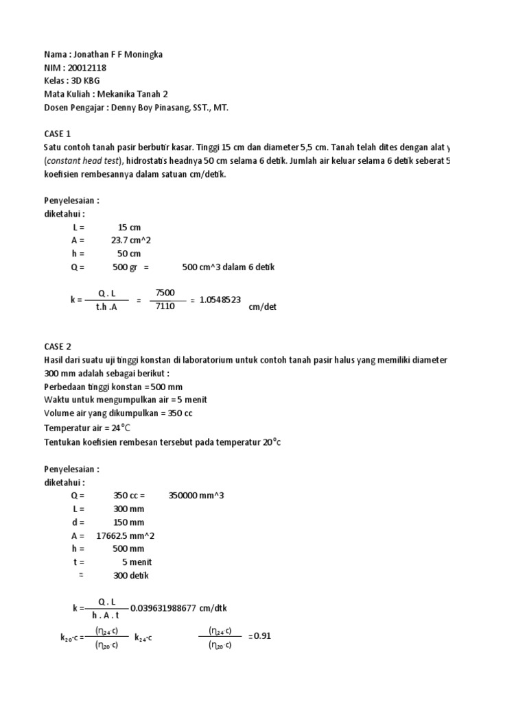 Tugas - Mekanika Tanah 2 (Jonathan F F Moningka) | PDF | Metode & Bahan ...