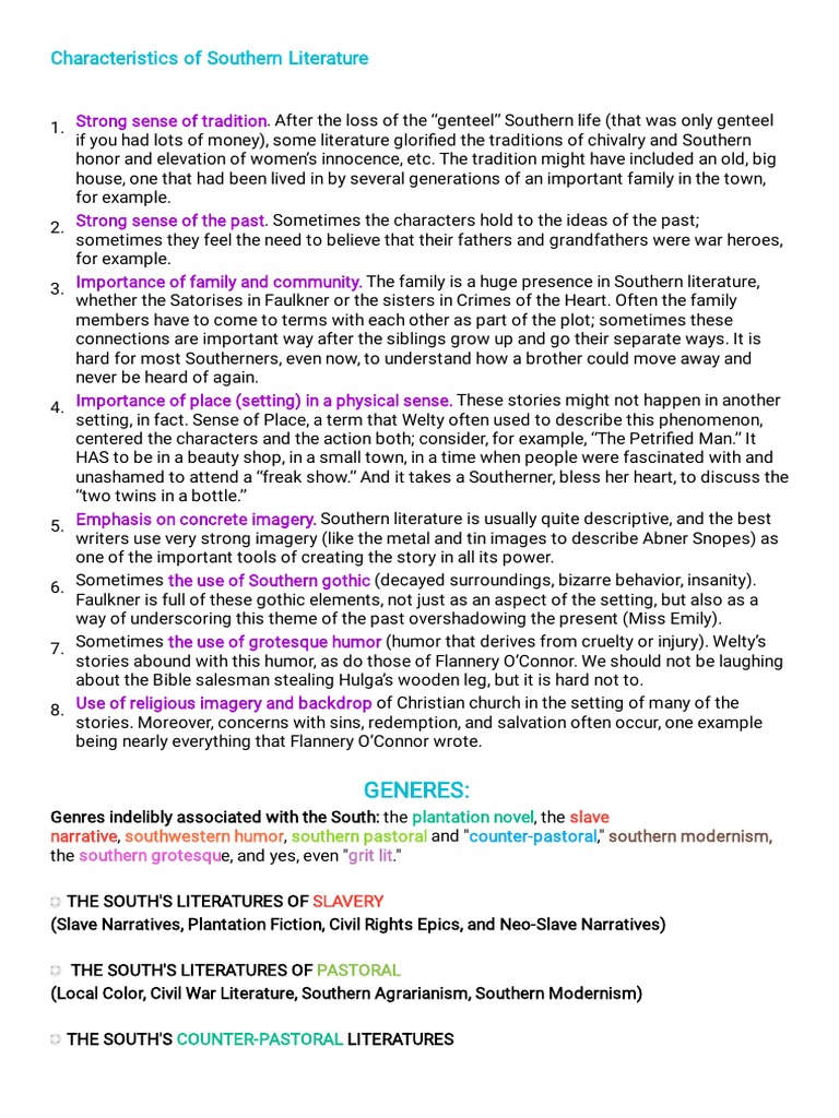 Characteristics of Southern Literature: Generes | PDF