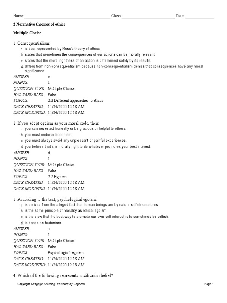 BMO2004 PRACTISE Assessment MCQ TEST SAMPLE Chapter 2 Normative Theory ...