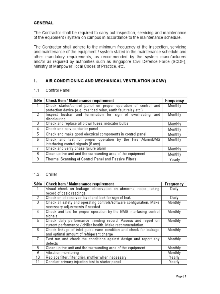 ACMV Maintenance Check List | PDF | Valve | Electricity