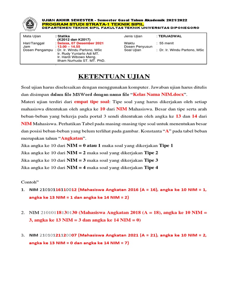 Soal Ujian Statika Gasal 2021 2022 | PDF Soal Ujian Statika Gasal 2021 2022 | PDF