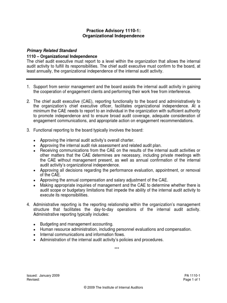 Primary Related Standard: 1110 - Organizational Independence | PDF ...
