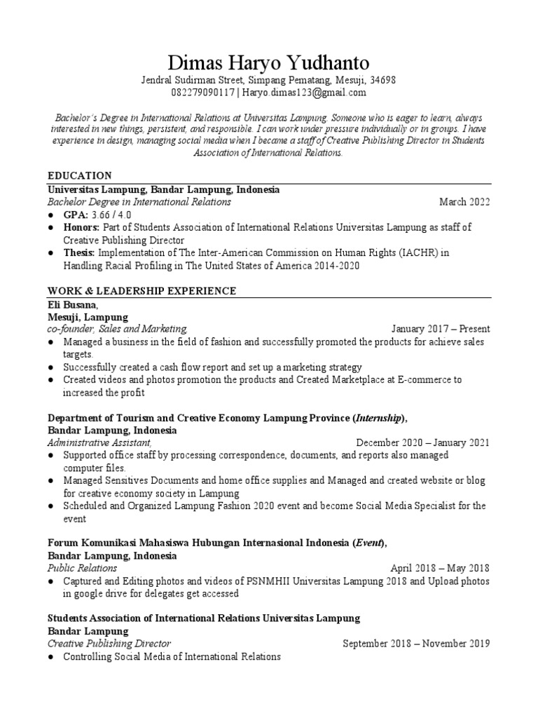 Resume Dimas Haryo Yudhanto | PDF
