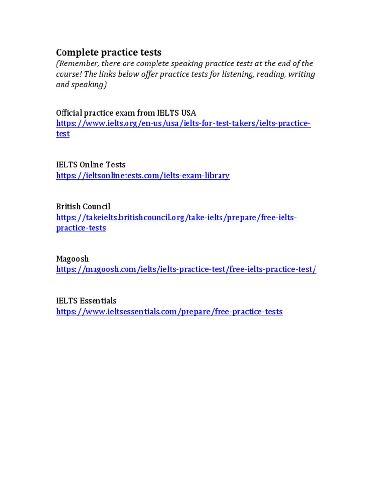 Free IELTS Practice Tests Online | PDF
