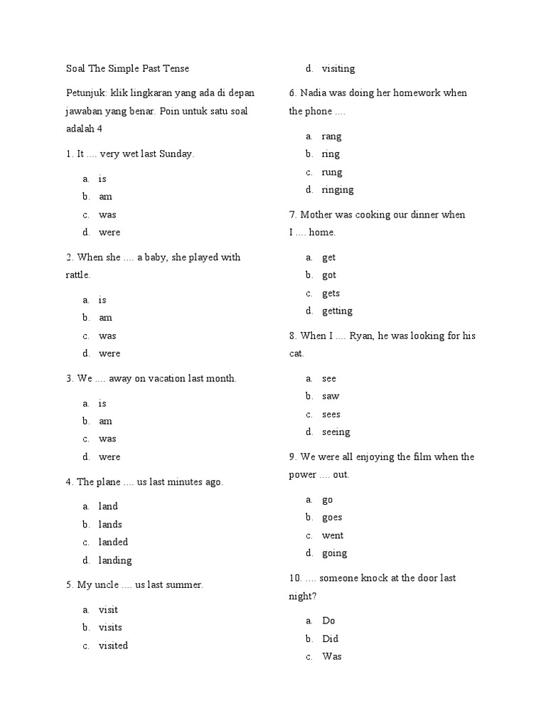 Simple Past Tense Quiz Questions | PDF