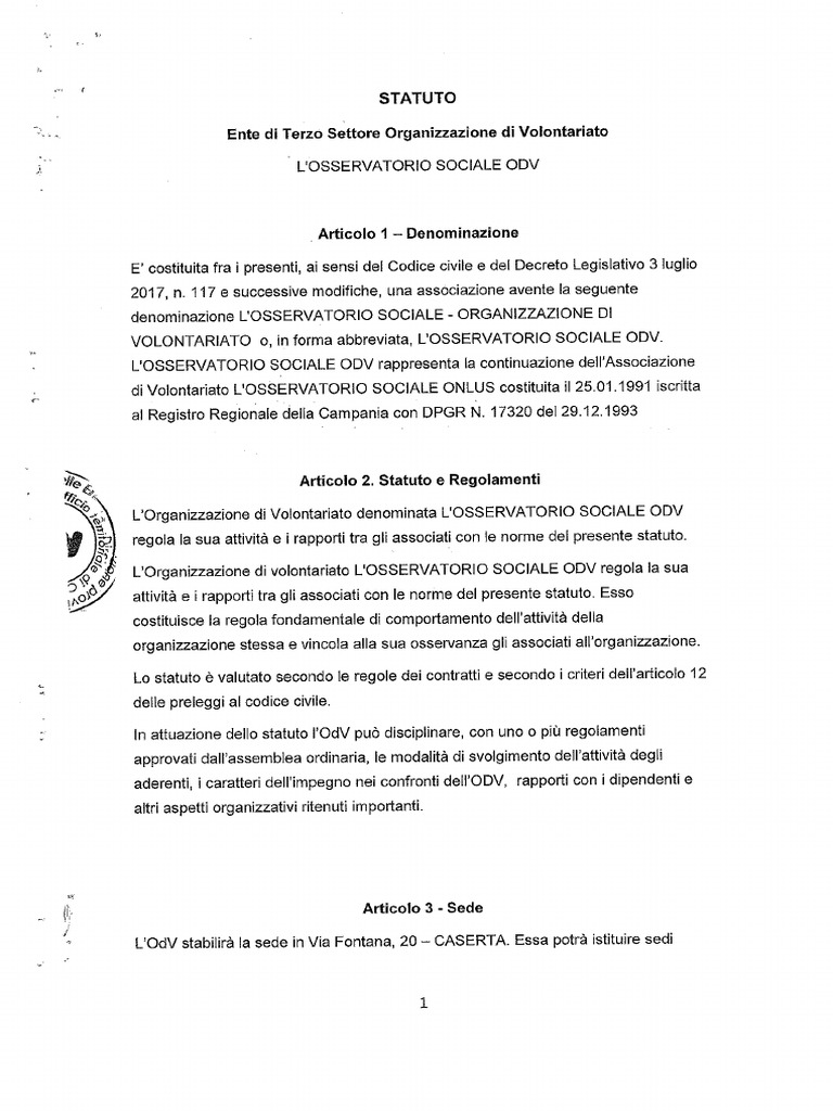 Statuto Odv - Runts | PDF