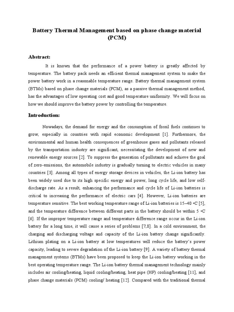 PCM-Based Battery Thermal Management | PDF | Rechargeable Battery ...