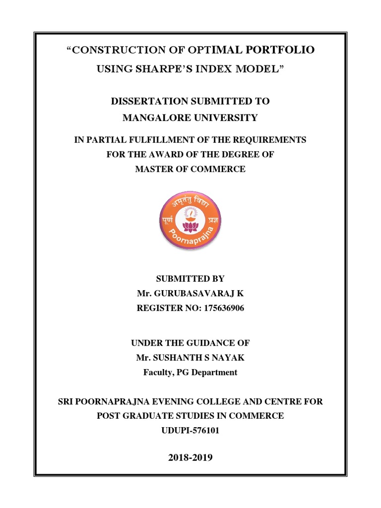 Construction of Optimal Portfolio Using Sharpe Index Model | PDF | Diversification (Finance ...