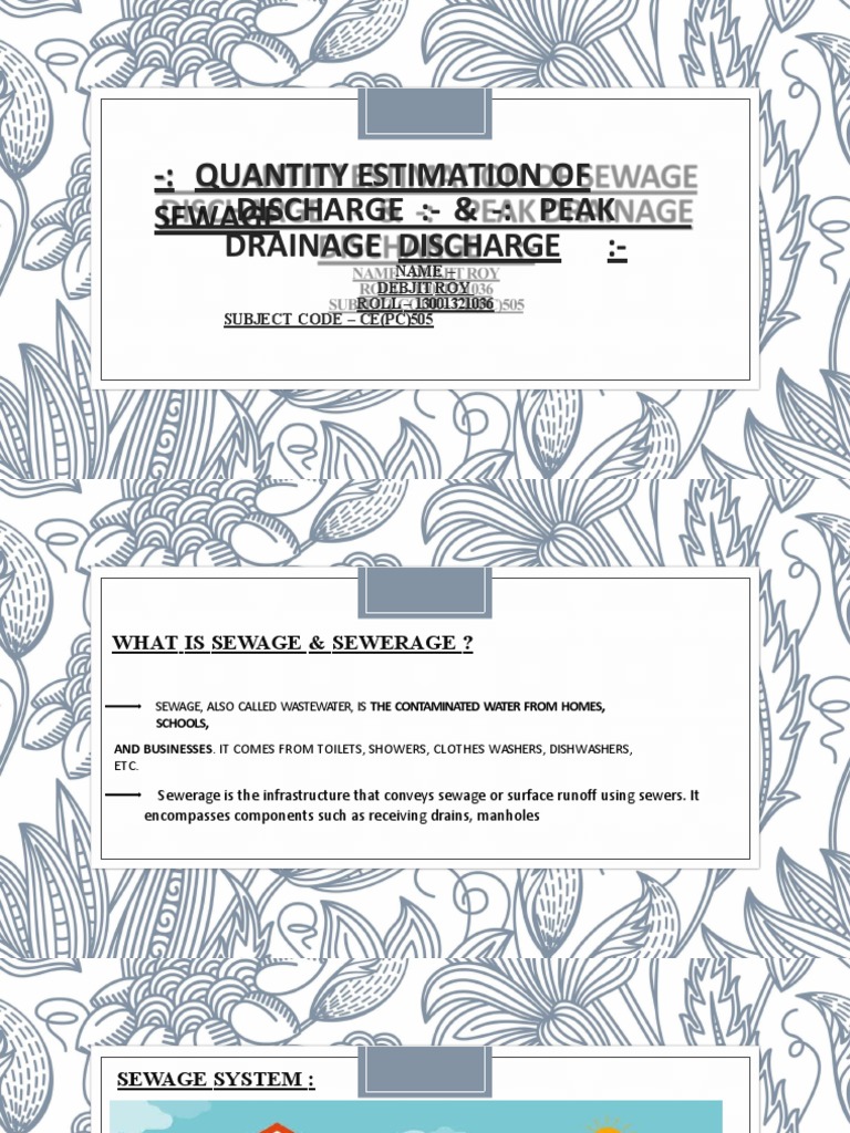 Quantity Estimation of Sewage Discharge:-& - : Peak Drainage Discharge ...