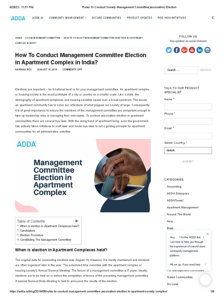 Rules To Conduct Society Management Committee (Association) Election | PDF