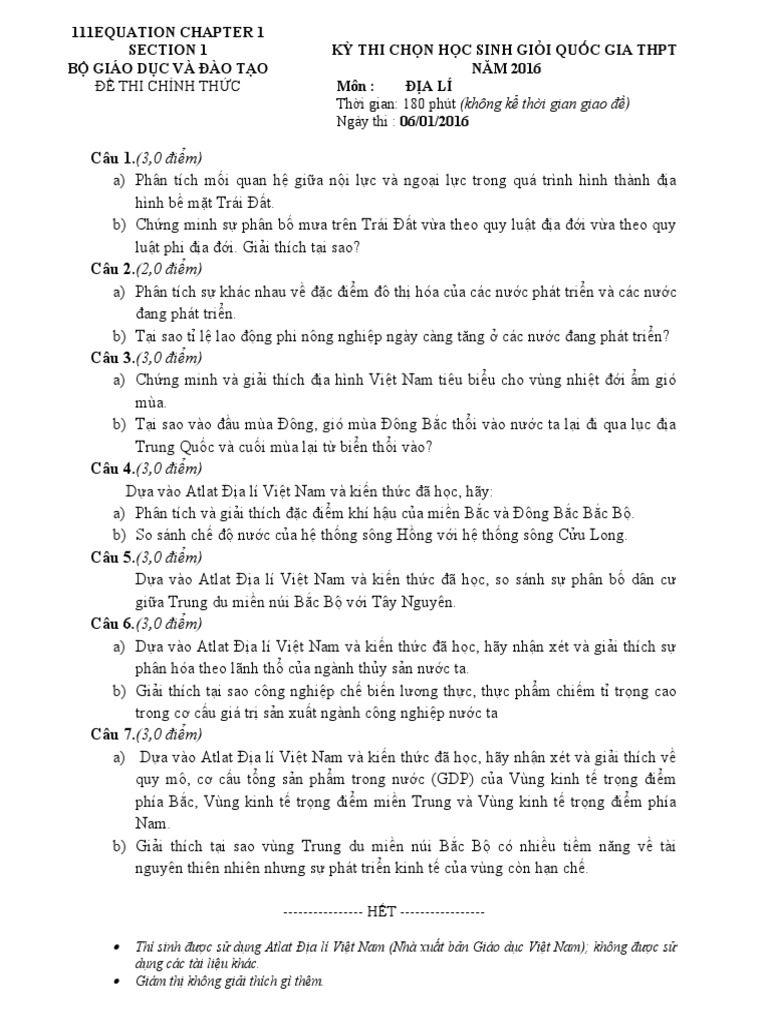 Đề HSG QG 2016 | PDF