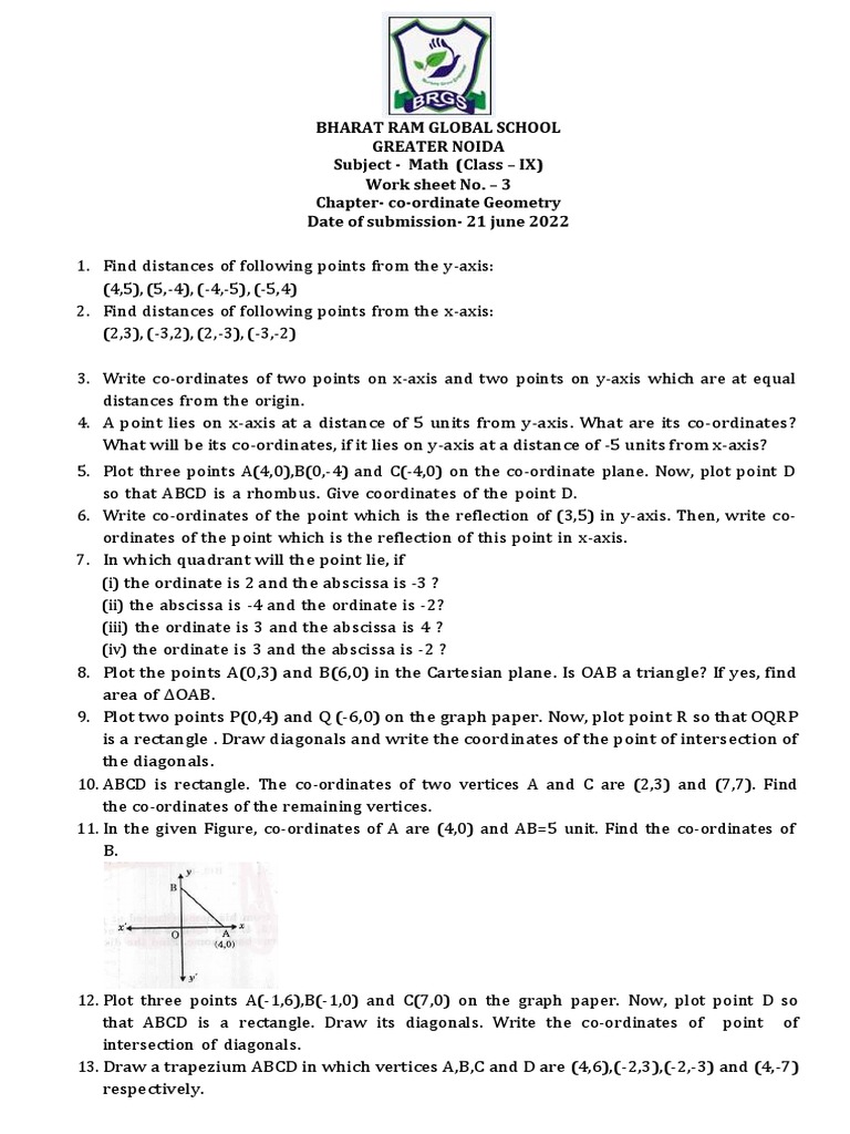 Worksheet 3 Coordinate Geometry Chapter 3 | PDF