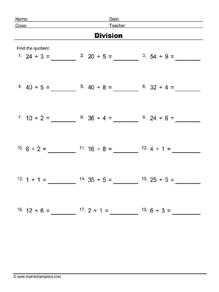 Basic Division Exercise | PDF