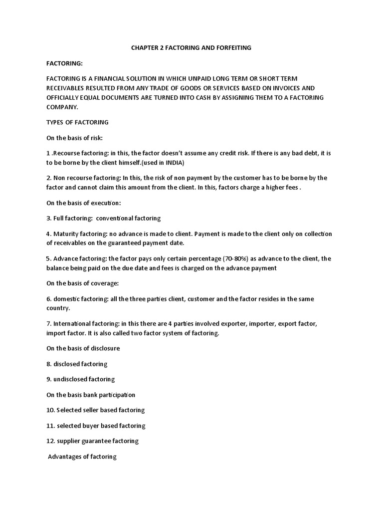 Chapter 2 Factoring and Forfeiting | PDF | Factoring (Finance ...