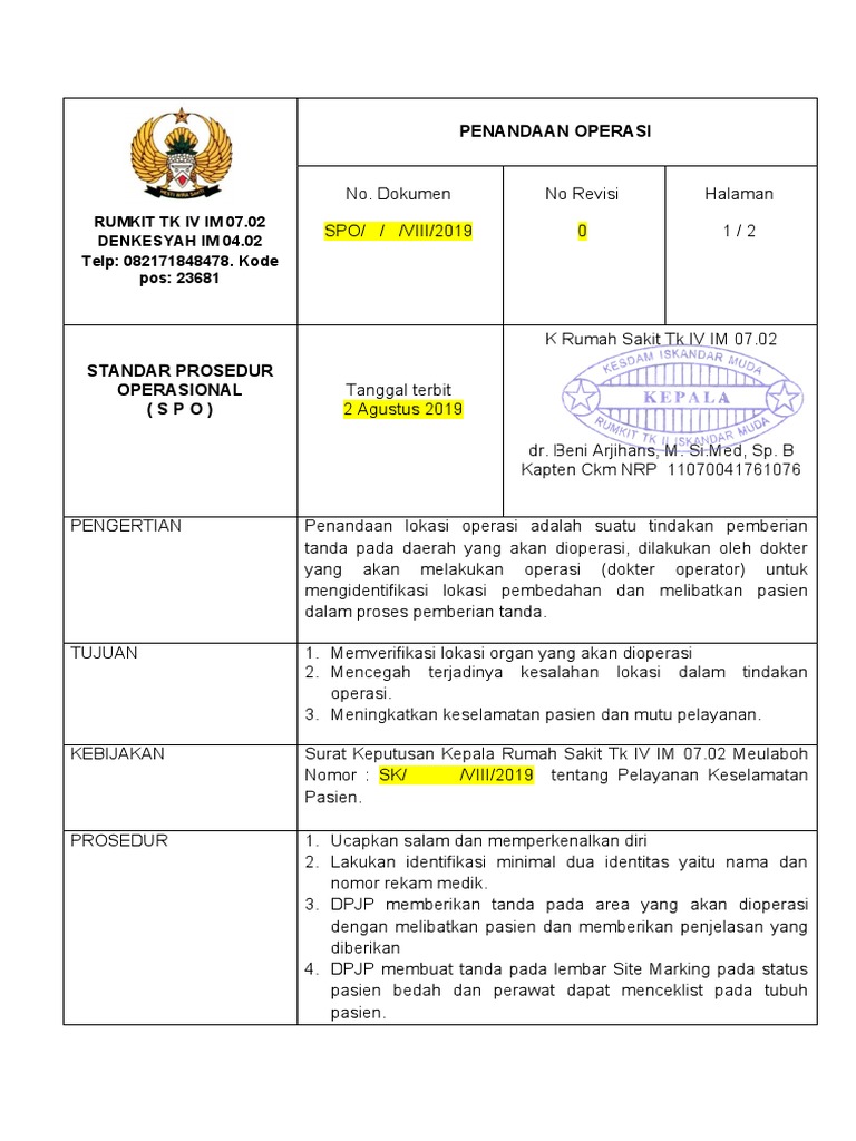 Spo Penandaan Operasi | PDF