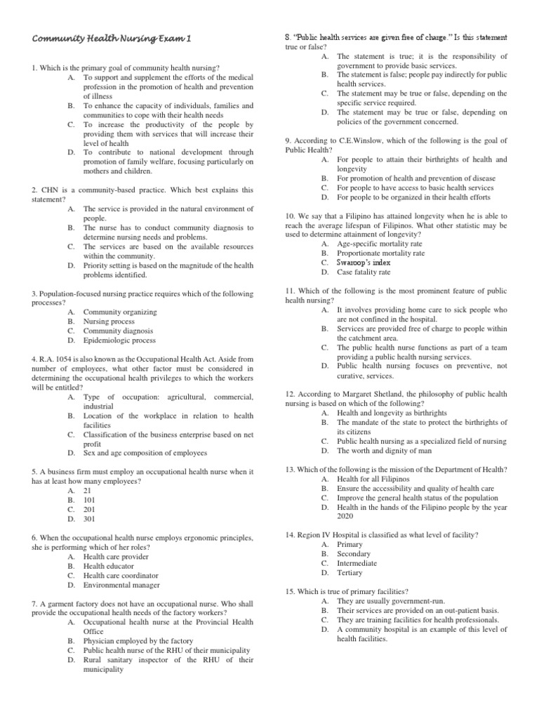 Community Health Nursing Exam Insights | PDF | Nursing | Epidemiology