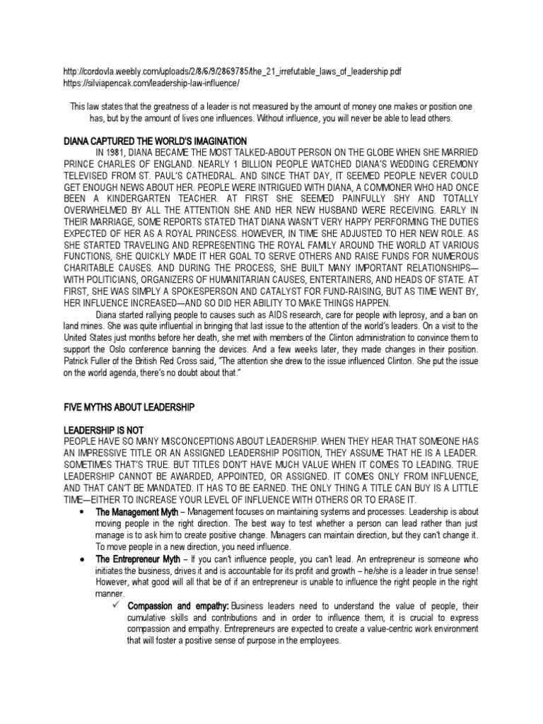 A Summary of John Maxwell | PDF | Diana | Leadership