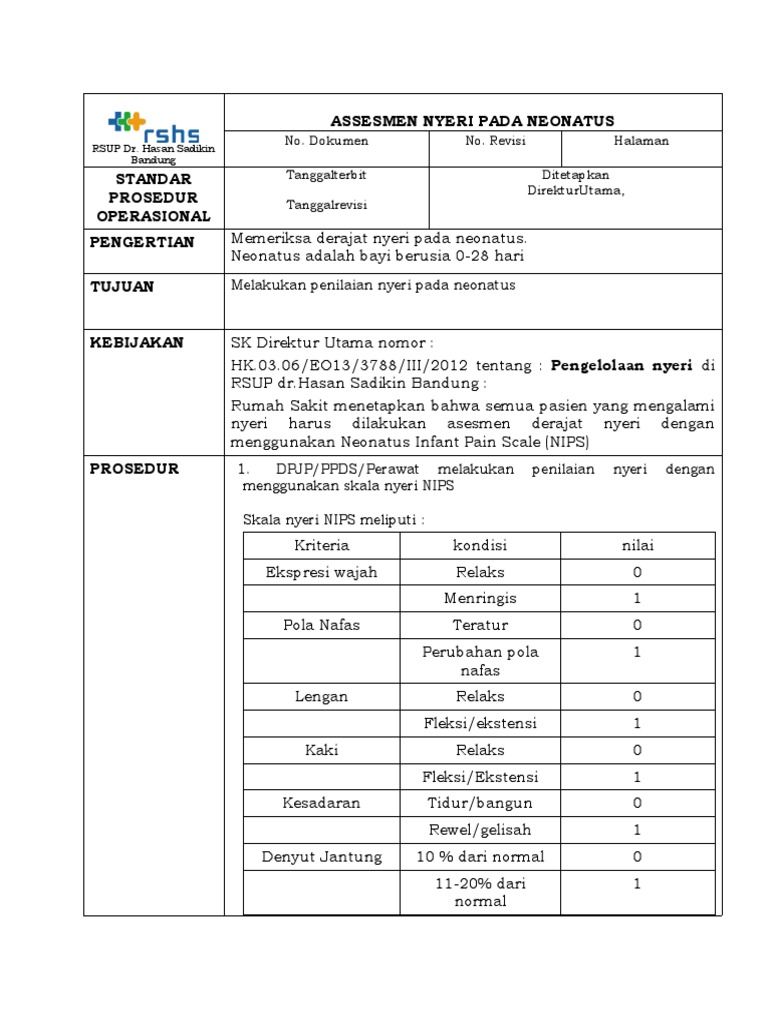 SPO - Penilaian Nyeri Pada Neonatus NIPS Revisi 01042015 | PDF