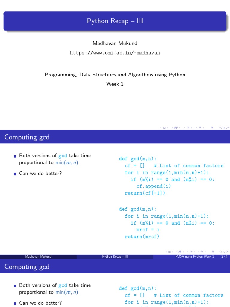 Python Recap - III: Madhavan Mukund | PDF | Theoretical Computer Science | Elementary Mathematics