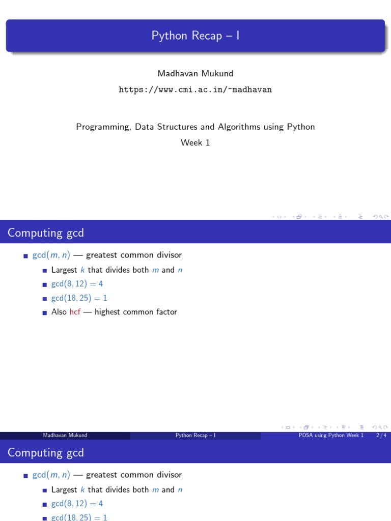 Python Recap - I: Madhavan Mukund | PDF | Computer Programming | Algorithms And Data Structures