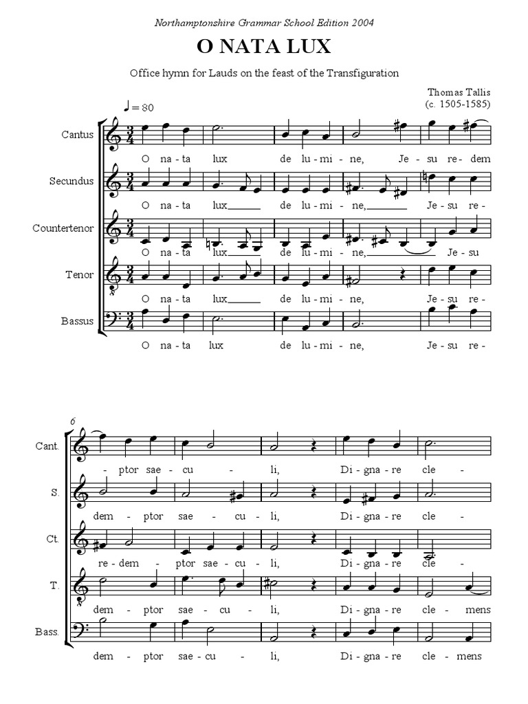 Himno "O Nata Lux" de Thomas Tallis | PDF