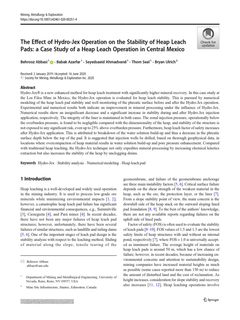 The Effect of Hydro-Jex Operation On The Stability of Heap Leach Pads ...