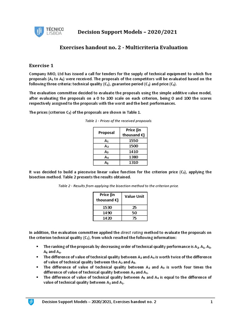 Decision Support Models Exercises - Multicriteria Evaluation | PDF | Matrix (Mathematics ...