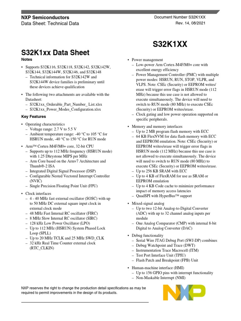 S32K DS | PDF | Flash Memory | Analog To Digital Converter
