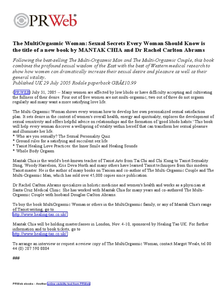 The Multiorgasmic Woman: Sexual Secrets Every Woman Should Know Is The Title of A New Book by ...