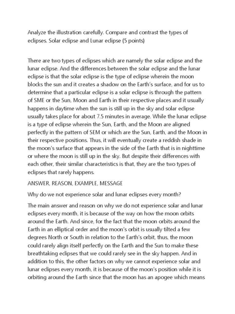 Science 4TH Periodical Essays - Topic-Eclipses | PDF | Eclipse | Solar Eclipse