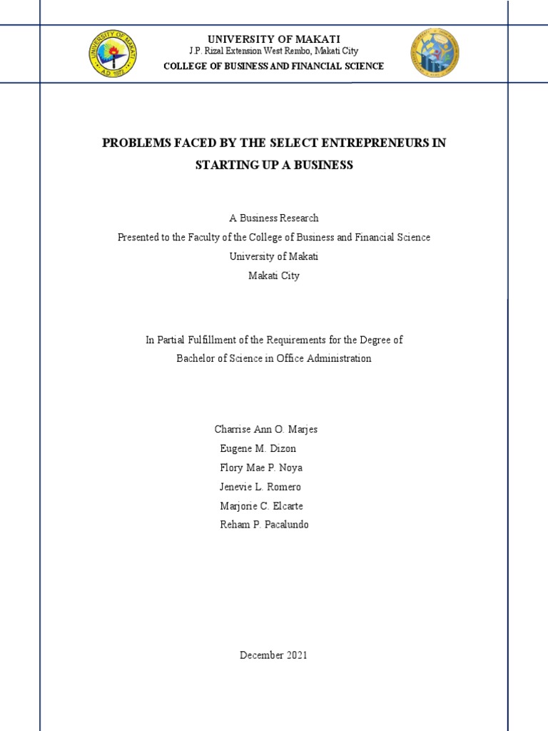 Problems Faced by The Select Entrepreneurs in Starting Up A Business ...