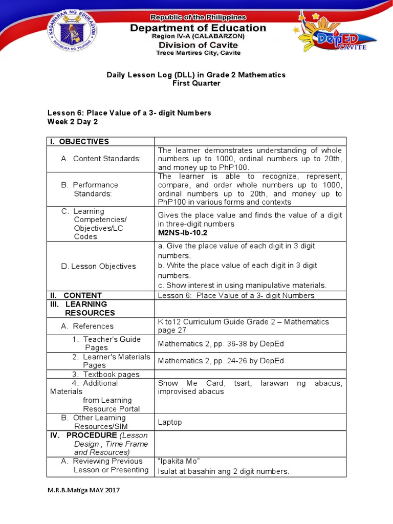 DLL - Math FIRST GRADING Lesson 6 Week 2 Day 2 | PDF | Communication ...
